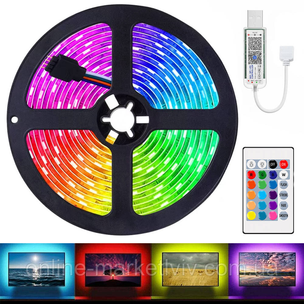 Купить Светодиодная лента 2м + пульт, от USB, RGB / Подсветка для ...