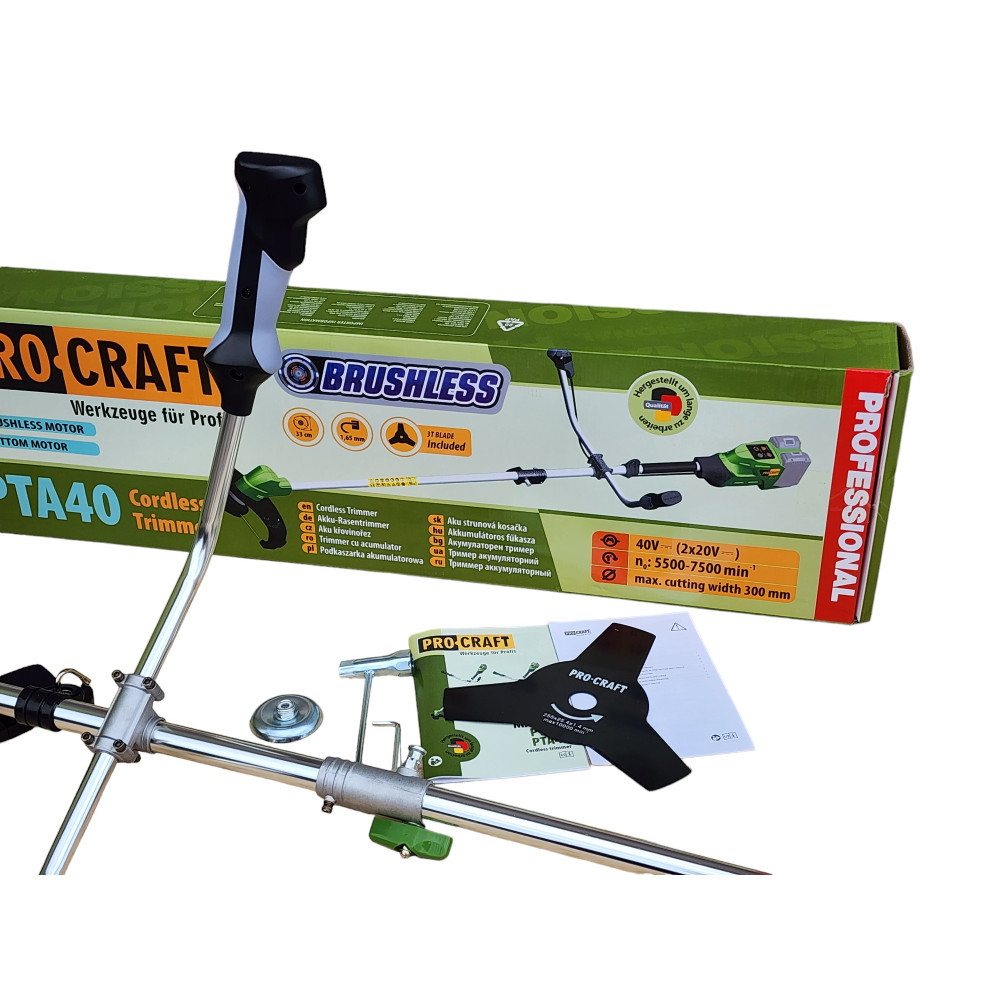 Акумуляторна коса Procraft PTA40 для саду, ширина скошування 350 мм, Садовий тример Прокрафт ...
