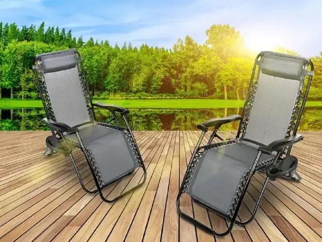 Стальное кресло садовое Zero Gravity xxl 120кг шезлонг с подстаканником для сада и дачи пляжный ...