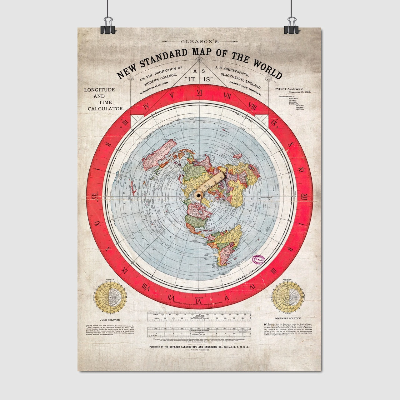 Плакат "Карта Глисона, плоская Земля , Alexander Gleason, Flat Earth ...