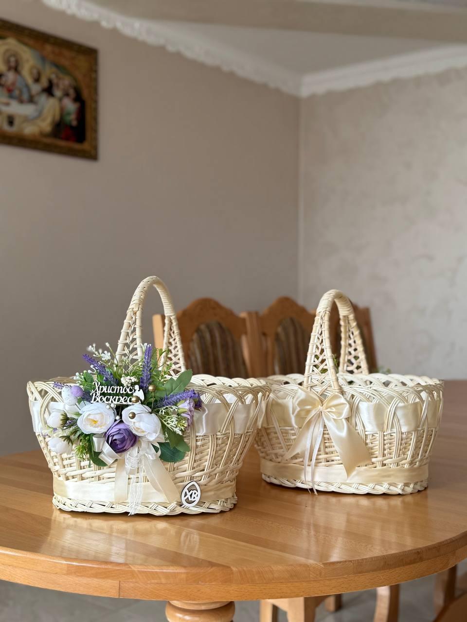 Місткий гарний овальний пасхальний кошик із лози з декором Подарункові кошики на пасху Id