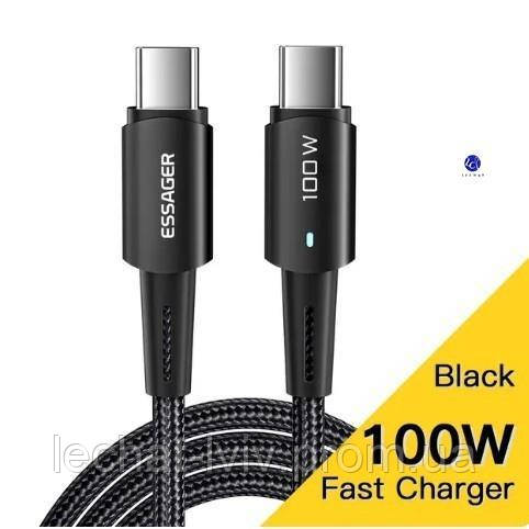 CAB-USB-Type-C-to-Type-C-100W-0.5M-BLACK Кабель-перехідник USB Type-C/Type-C. Для швидкого ...