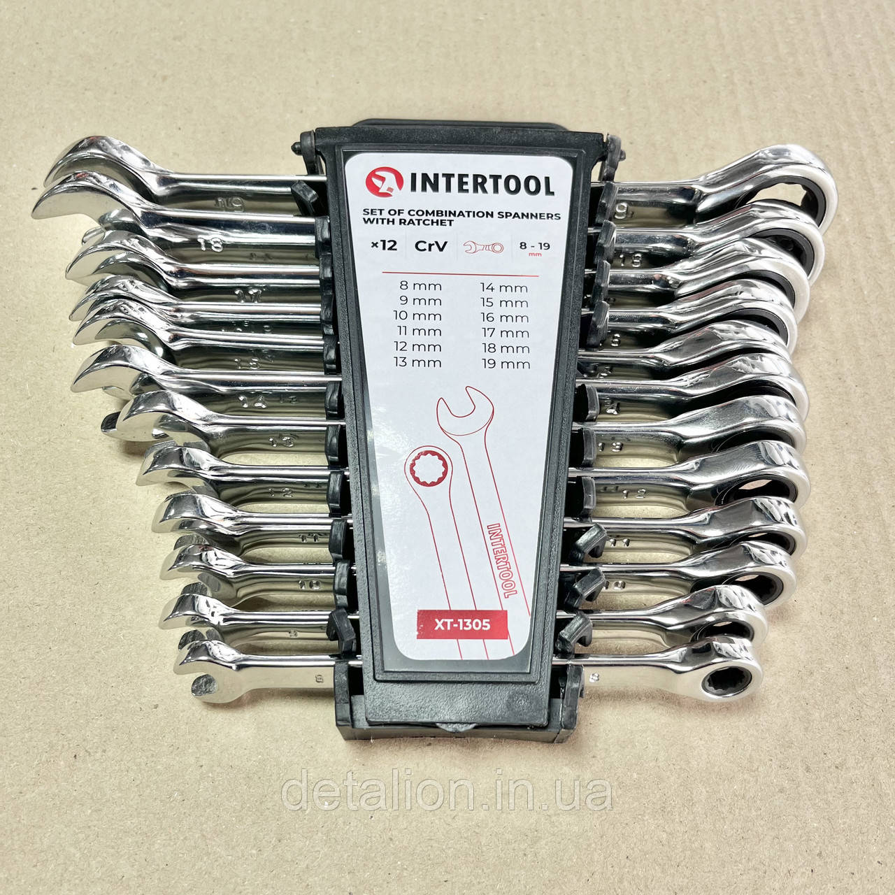 Набір ключів із храповим механізмом 12 од., 8-19 мм (8-9-10-11-12-14-15-16-17-18-19) INTERTOOL ...