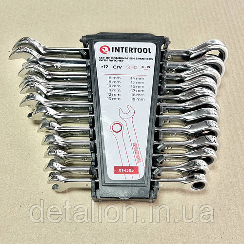 Набір ключів із храповим механізмом 12 од., 8-19 мм (8-9-10-11-12-14-15-16-17-18-19) INTERTOOL ...