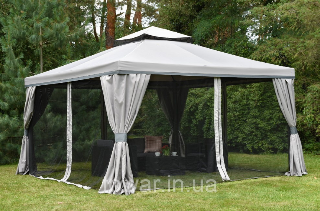 Садовий павільйон з москітною сіткою і шторами Valencia 4x4m /16 (м2) СІРА 8002, ціна: 28979 ...