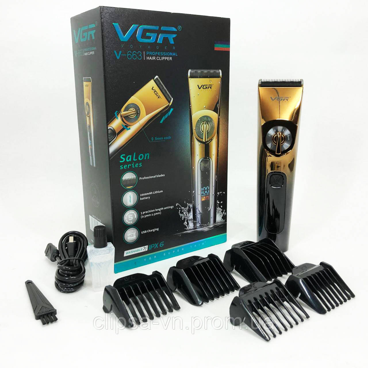 Професійна машинка для стрижки волосся з насадками VGR V-663, Бритва для бороди, OZ-290 ...