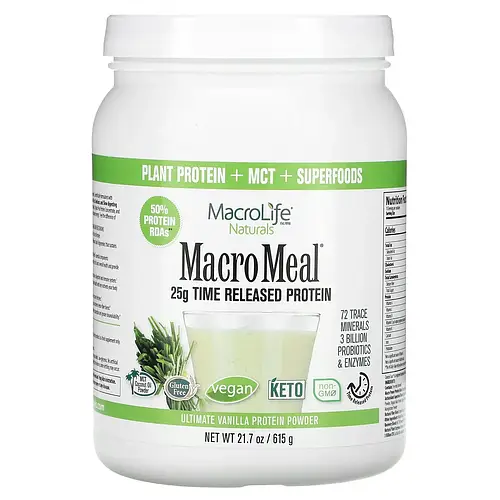 Macrolife Naturals, MacroMeal, протеїновий порошок Ultimate, ваніль ...