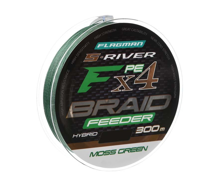 Шнур Flagman S-River PE Braid Hybrid F4 Feeder 300м Moss Green 0.16мм 9 ...