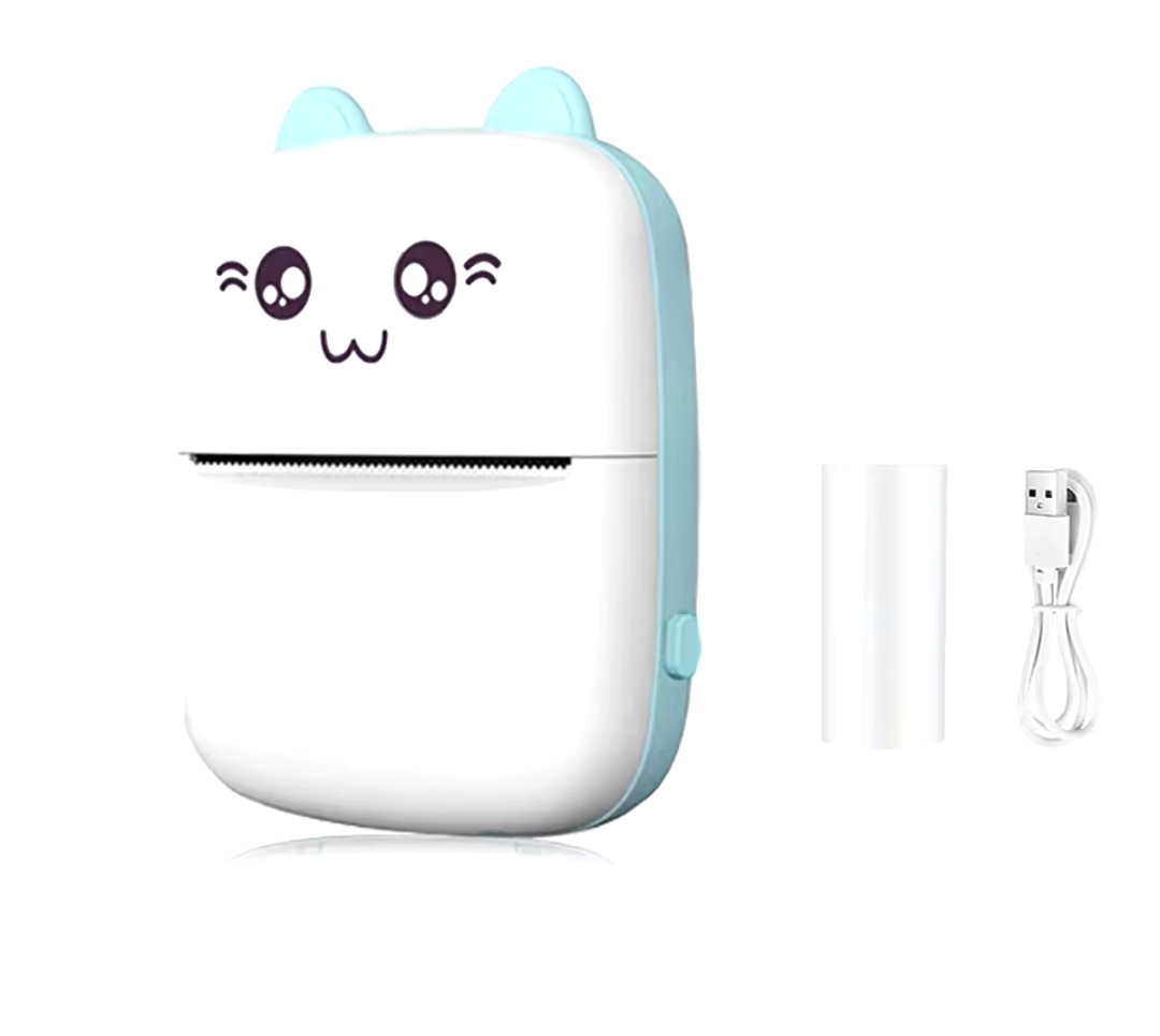 Портативный Bluetooth термопринтер Cat Mini Голубой + термобумага 1шт ...