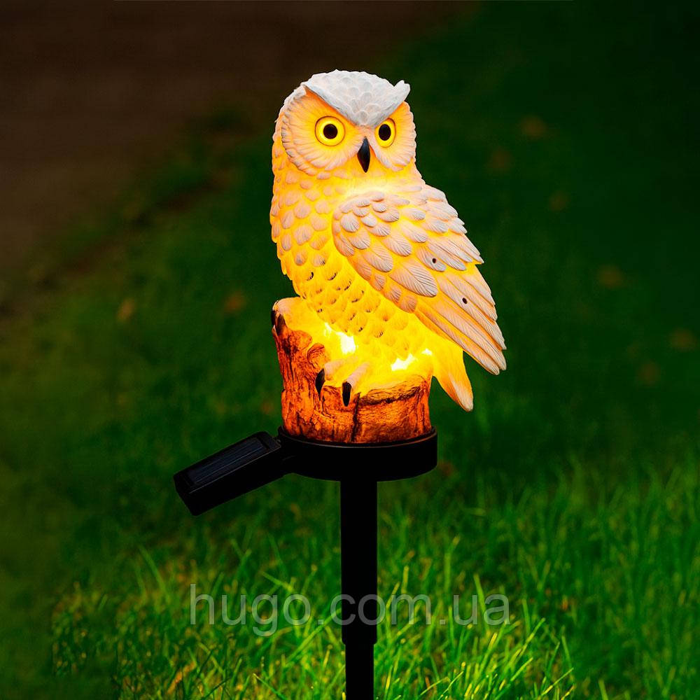 Садовый светильник на солнечной батарее 41см Сова Белый Газонный фонарь Уличный фонарь для