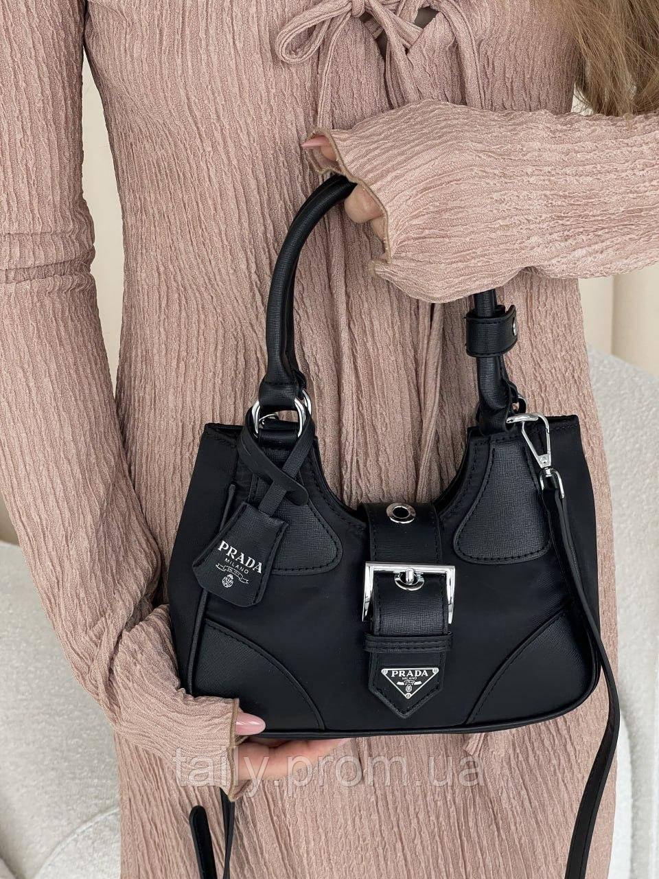 Сумка Prada Moon Re-Nylon Mini Bag, женская сумочка прада черная, качественный аксессуар (ID ...