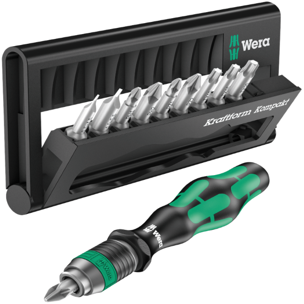 Викрутка Wera Kraftform Kompakt набір 10шт, бітотримач 1/4", 9 біт PH,PZ,SL 05056653001, ціна ...