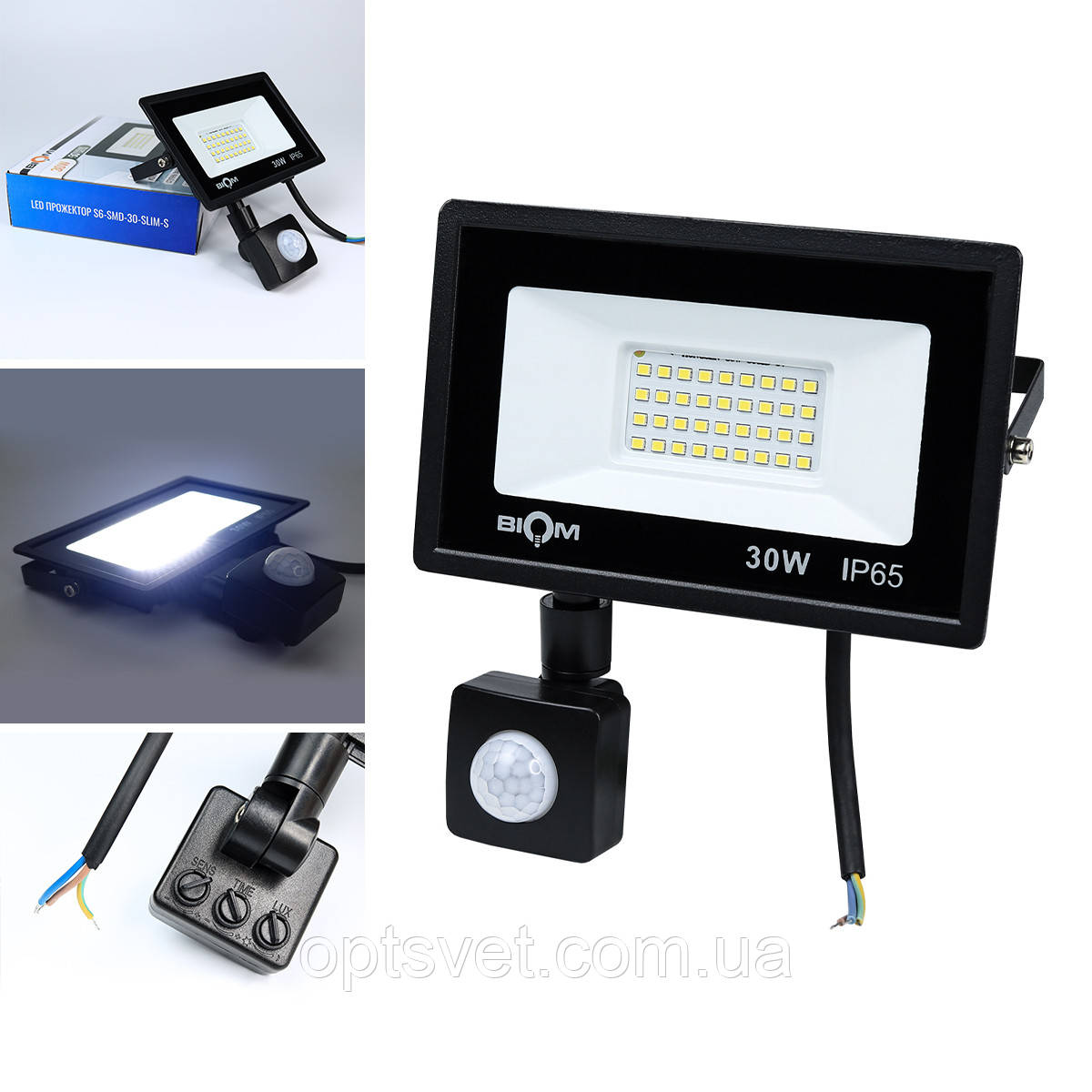 Світлодіодний прожектор BIOM 30W S6-SMD-30-Slim+Sensor 6200 К 220 V ...