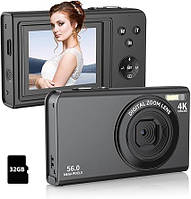 Цифрова камера DC203 5K 48 МП з 16-кратним зумом чорна для підлітків з двома об'єктивами та ...