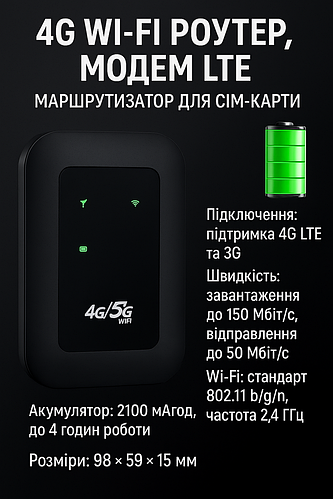 4G Wi-Fi роутер, модем LTE, маршрутизатор для сім-карти кишенькова ...