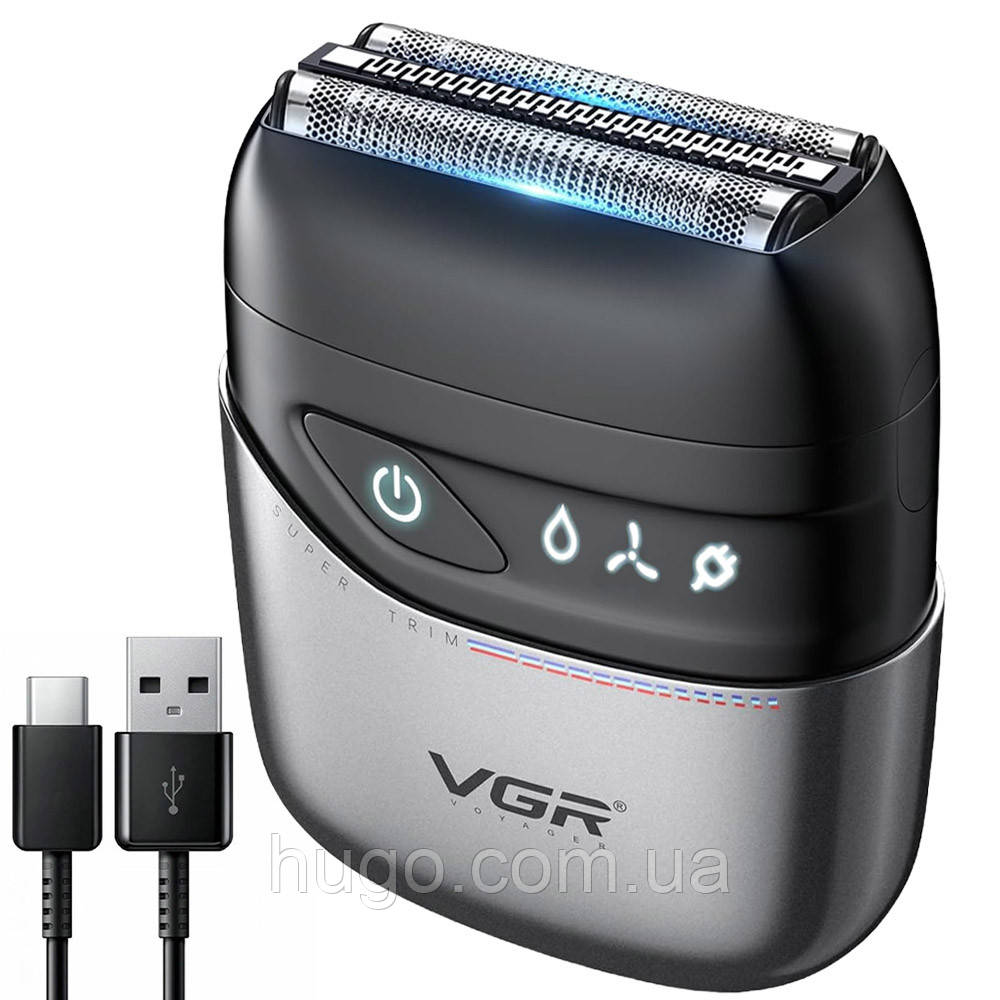 Беспроводная электробритва с двойным лезвием и триммером, USB, VGR V-379 / Аккумуляторная бритва ...