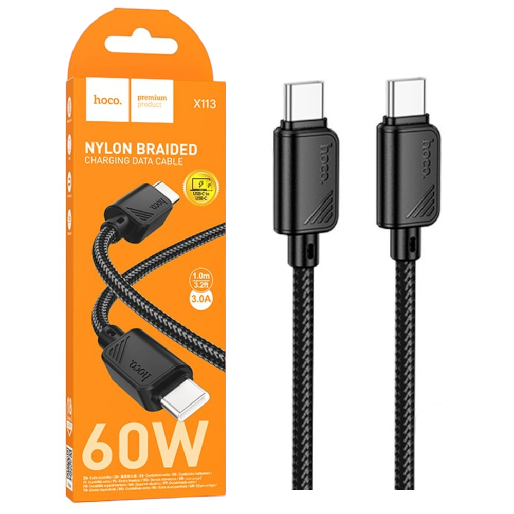 Купить Кабель Type-C/Type-C Hoco X113 (60W/1м/нейлон) черный оптом и в ...