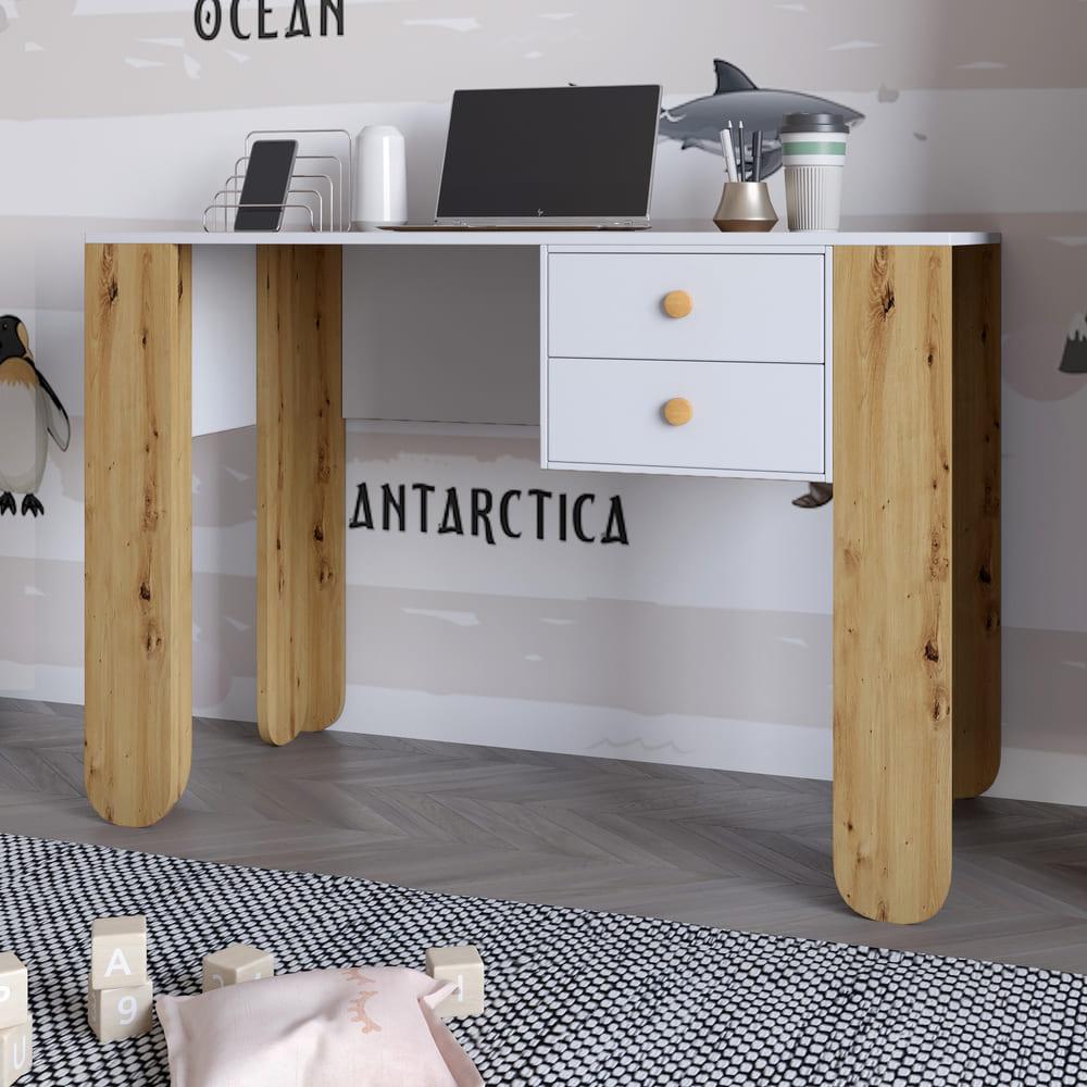 Письмовий стіл з 2-ма ящиками LION Інді Німфея Альба/Дуб Артизан (LION-041425), ціна 2923 ...