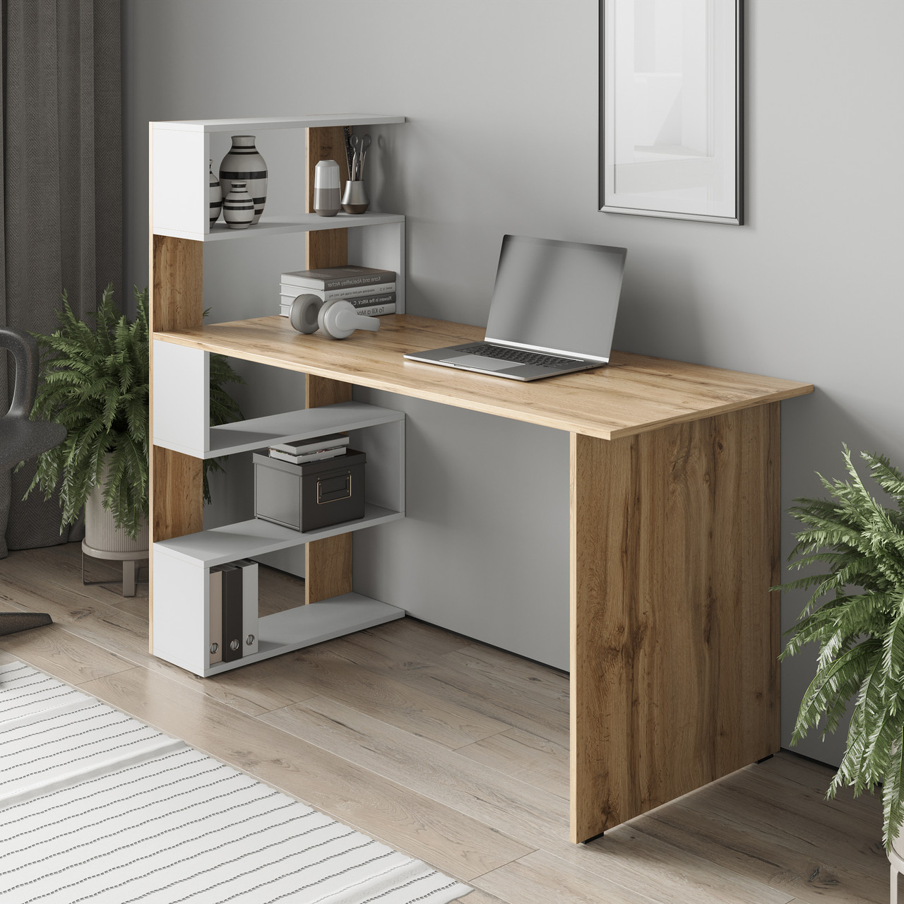 Стол MTL 10 компьютерный офисный с полками Аппалачи + Белый Ш. 1416 мм ...