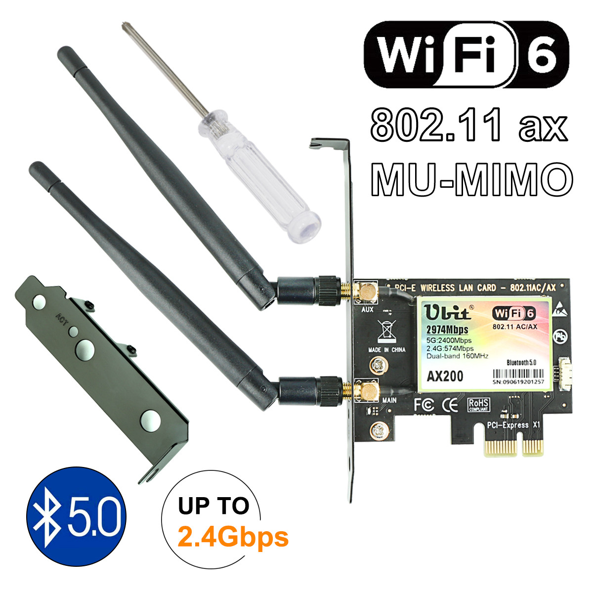 Карта Ubit WiFi 6 AX 3000 Мбит/с PCIe WiFi с BT 5.1(AX200): продажа ...