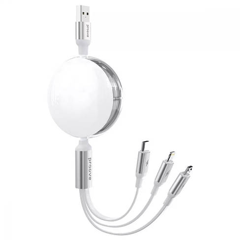 Кабель 3in1 USB to Type-C/Micro USB/Lightning 3А 1.2м білий PROOVE ...