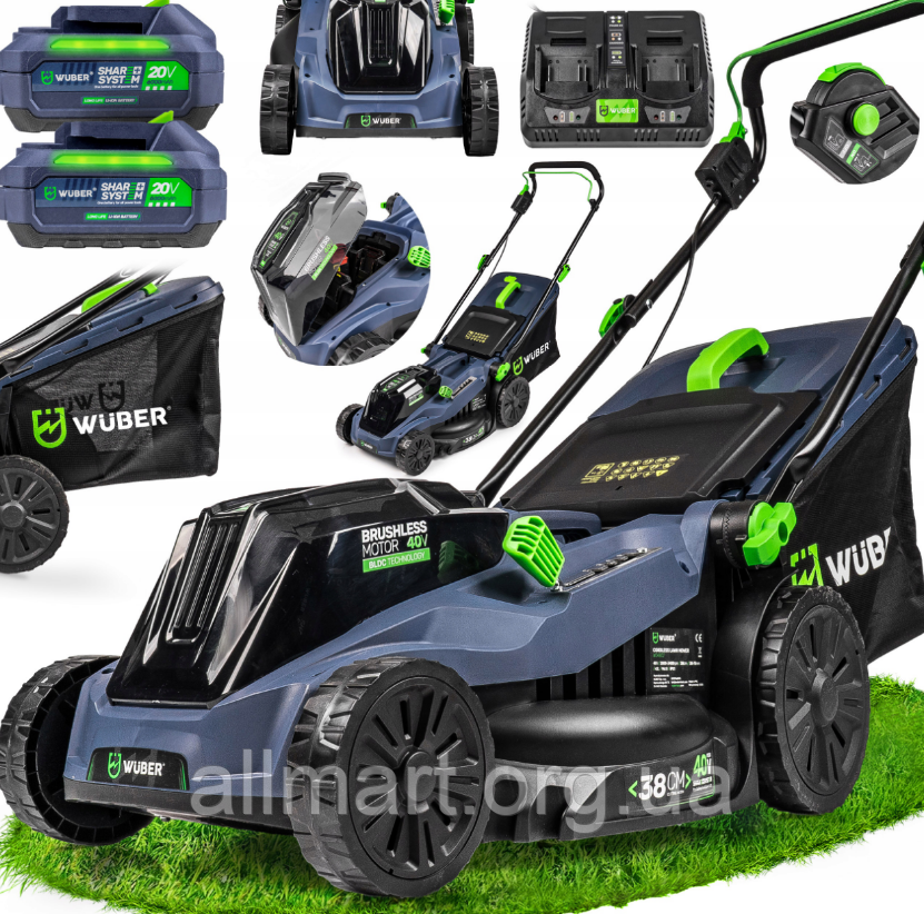 Газонокосарка акумуляторна Wuber + 2 акумулятори 6Аг 42л (Польща ...