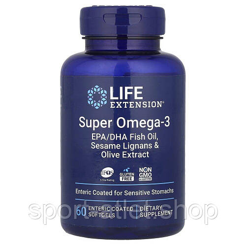 Омега-3 Life Extension Super Omega-3 Enteric Coated, 60 капсул для ...