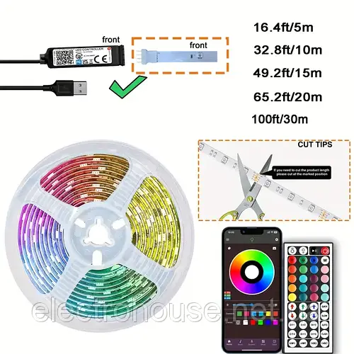 Led стрічка RGB 20м USB 5V RGB керування від пульта та телефону (ID#2614258364), ціна: 700 ...