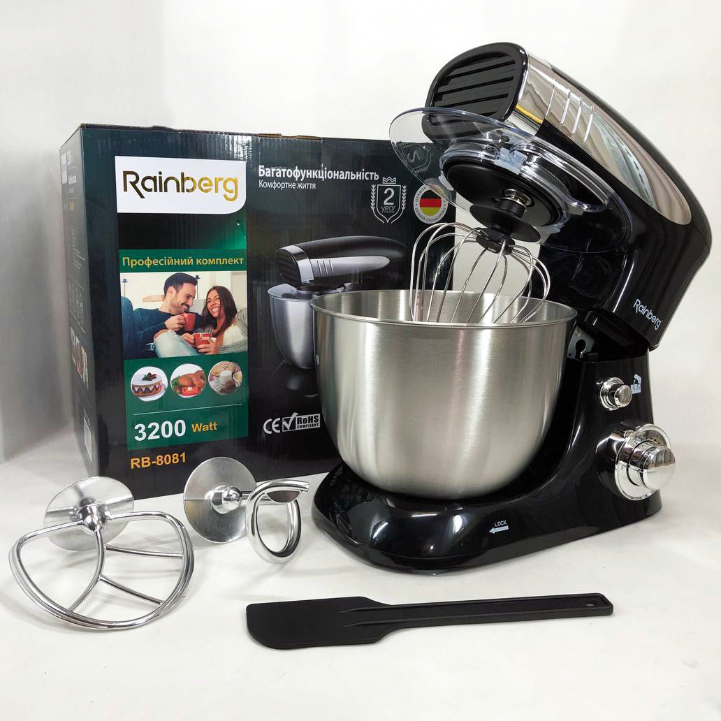 Міксер для приготування тіста Rainberg RB-8081 3200 Вт, Стаціонарний міксер IM-327 з насадками ...