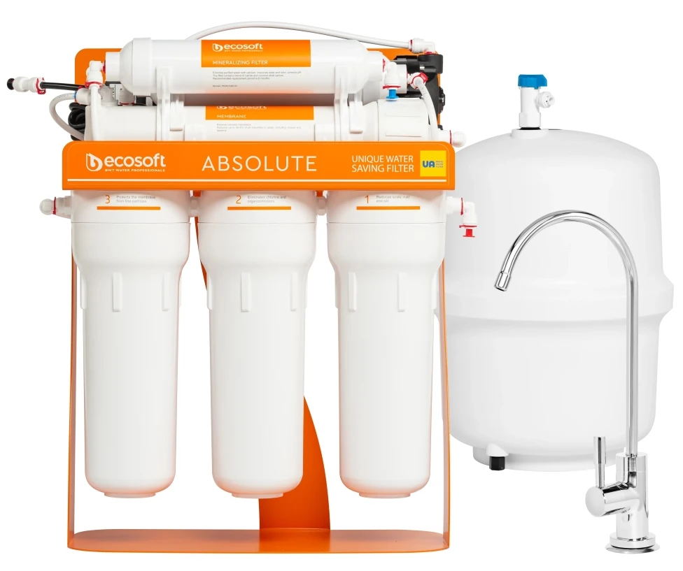 Фильтр система обратного осмоса Экософт Абсолют с минерализатором и помпой на станине Ecosoft ...