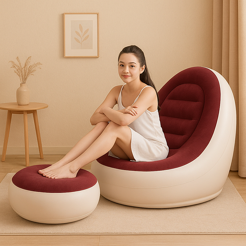 Надувний диван з пуфом + Насос (116х98х83см) Air Sofa / Надувне крісло-диван з пуфиком / Надувне ...