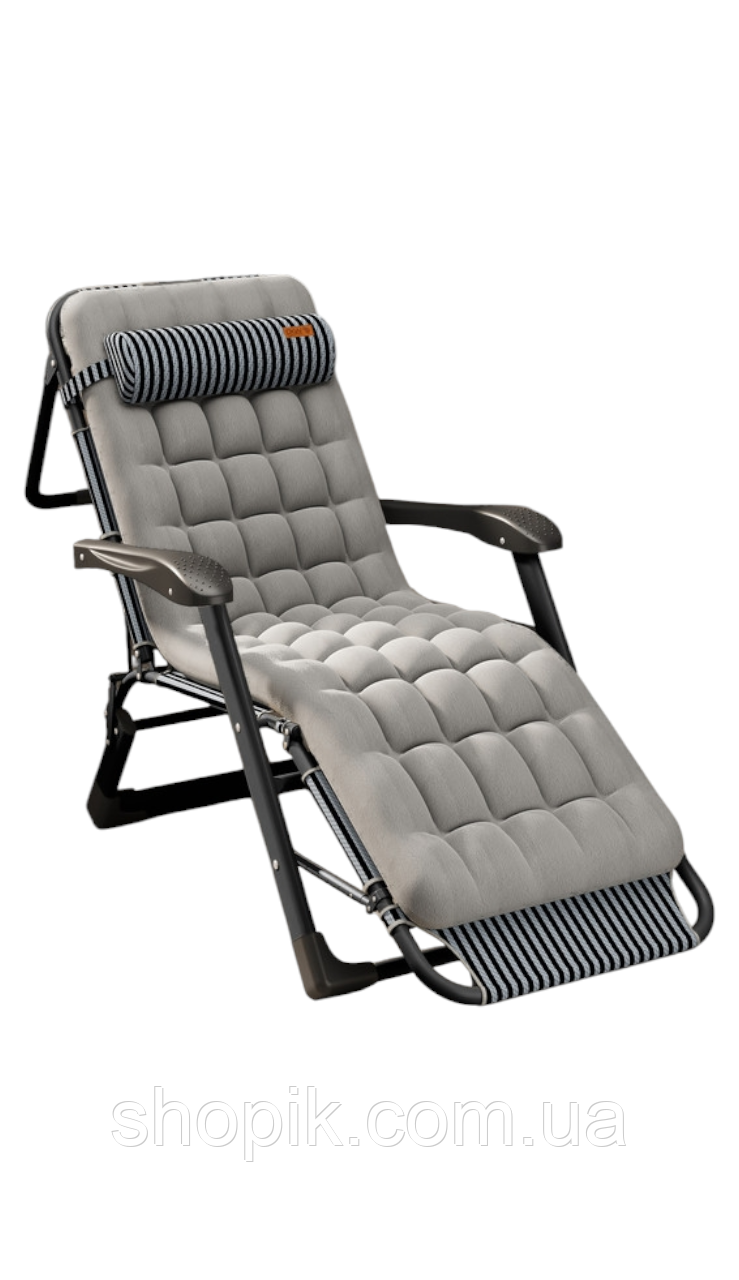 Раскладное кресло шезлонг садовый с подушкой и матрасом WCG FCB-S01PP раскладушка лежак для ...