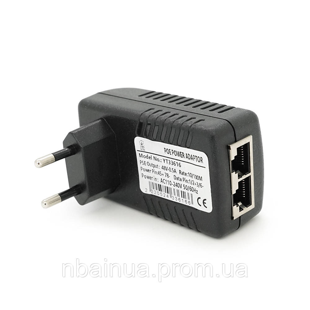 POE инжектор RITAR 48V 0,5A (24Вт) 2 порта (RG-45 10/100Мбит/с + RG-45 ...