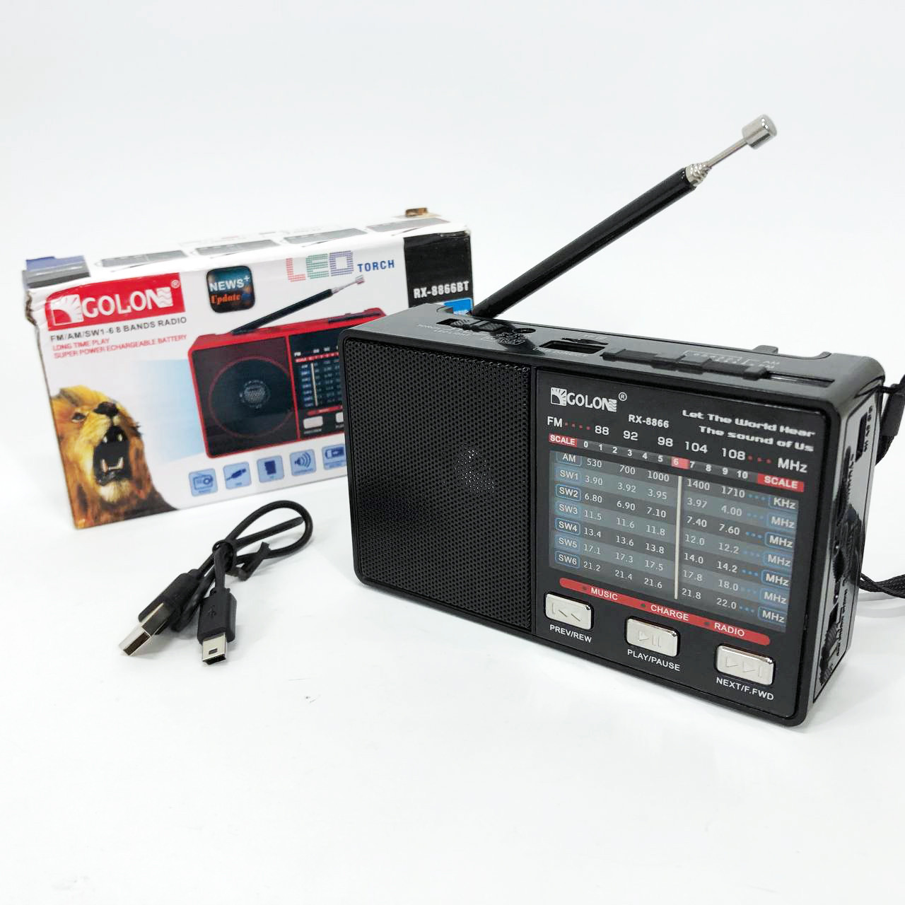 Радіо GOLON RX-8866 цифровий портативний радіоприймач із ліхтариком ...
