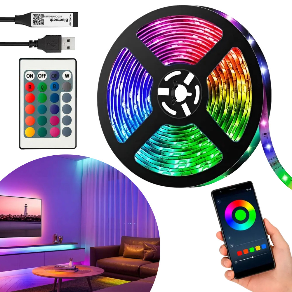 Світлодіодна стрічка от USB, 5 м, Led mood light / Багатокольорова LED ...
