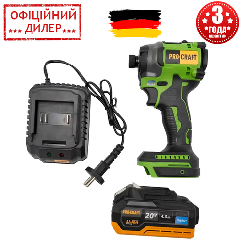 Аккумуляторный винтоверт бесщеточный Procraft TLT PS20 (1 акб 4 Ач, НЕХ, 180 Нм) Гайковерт для ...