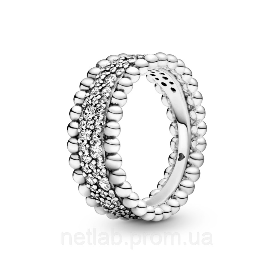 Срібна каблучка No Brand з металевими кульками і паве 198676C01 56 ...