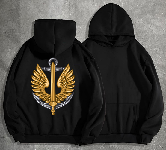 Мужское худи на флисе с принтом Морська піхота якір крила , Чорний ...