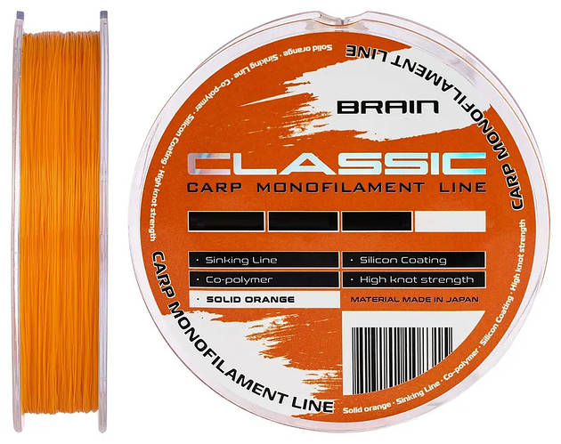 Волосінь Brain Classic Carp Line Solid orange 600m 0,25mm 6,6kg 15lb ...