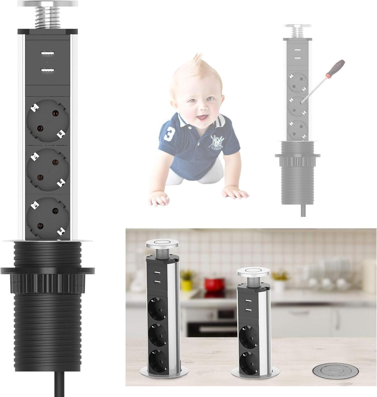 HJJH розеткова станція з 2 USB портами, приховане встановлення, 3 ...