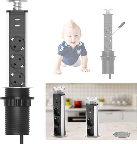 HJJH розеткова станція з 2 USB портами, приховане встановлення, 3 ...