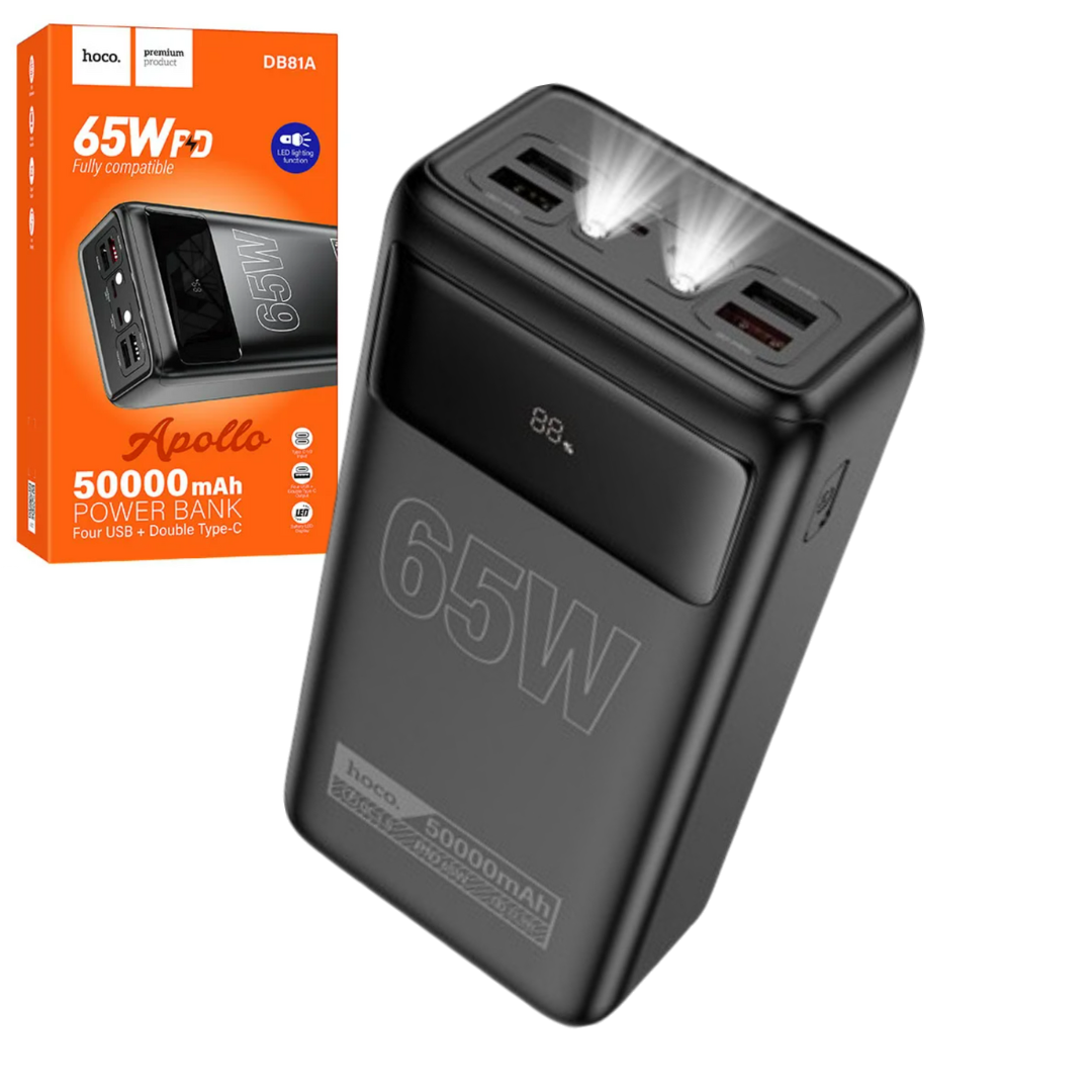 Павербанк Hoco DB81A 50000 mAh 65w для ноутбуков смартфонов с фонариком ...