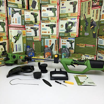 Акумуляторна коса Procraft PTA24 щітковий двигун + 2 АКБ (21В, 1.5 А·год), Професійний тример ...