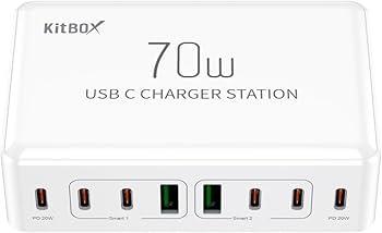 Багатопортова USB зарядна станція KitBox 70 Вт 6 портів Type-C 2 USB-A ...