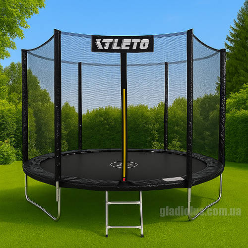 Батут Atleto 312 см Посилений (до 150 кг) Підвищена безпека з зовнішньою сіткою та драбинкою ...