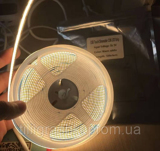 Світлодіодна LED COB стрічка 5м DC-5V USB, з диммером Нейтральний, ціна ...