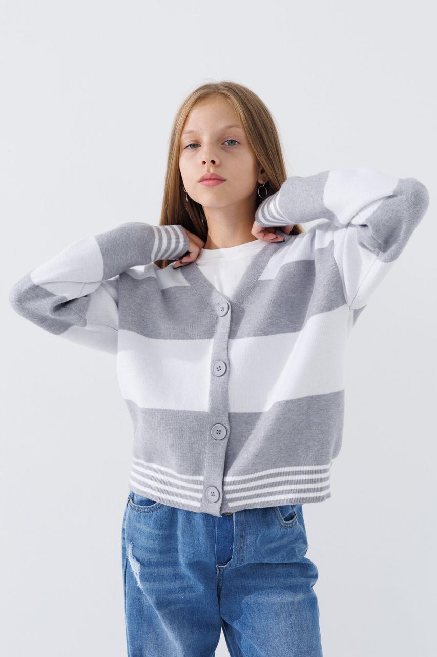 Кофта з візерунком для дівчинки Lizi 2358 122 см Сіро-білий ...