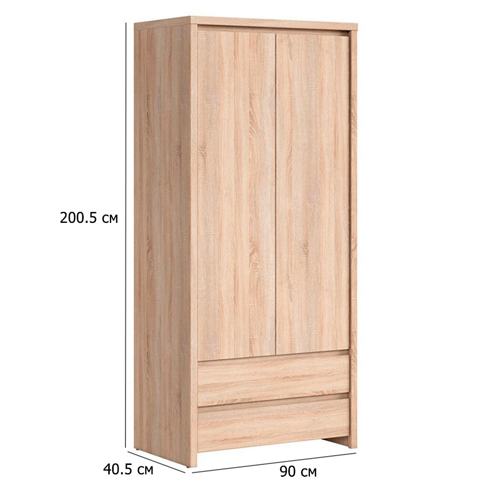 Шафа розпашна з полицями та шухлядами Каспіан REG2D2S 90 см дуб сонома без ручок у спальню ...