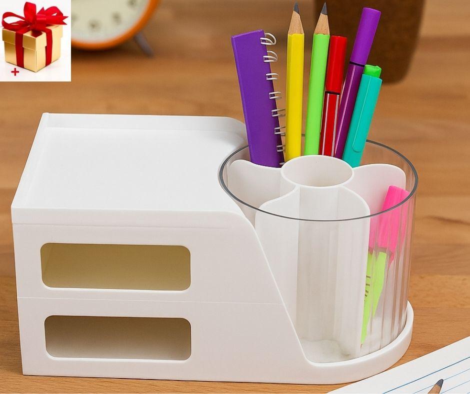 Настільний органайзер для косметики канцелярії аксесуарів на 6 відділень і 2 шухляди на стіл