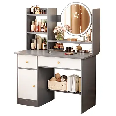 Макияжный стол с LED зеркалом и ящиками коричнево-белый 80х40х127 см ...